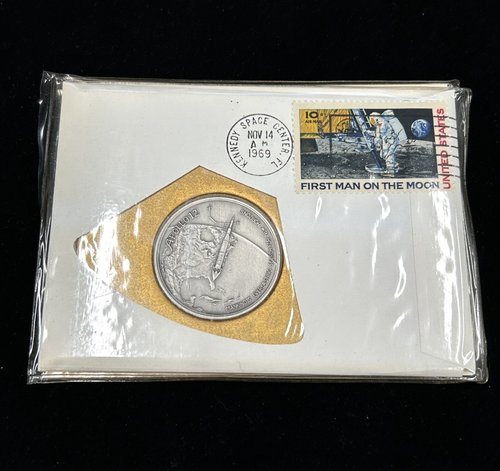1969 APOLLO 12 RETURN TO THE MOON Certified Medal & Stamp Franklin Mint ...