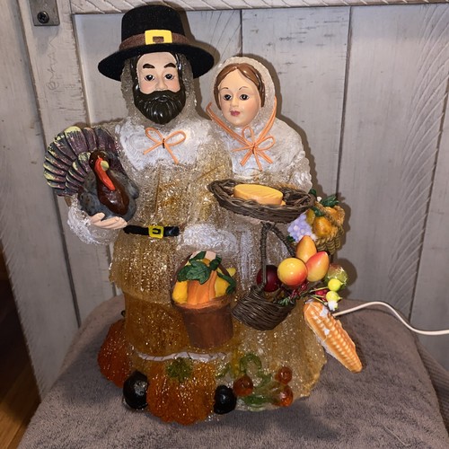 CRACKER BARREL Blow Mold Style Lamp Pilgrim Couple Thanksgiving Harvest ...