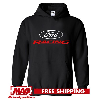FORD RACING BLACK HOODIE Motor Automotive Sweatshirt Car Mustang Auto ...