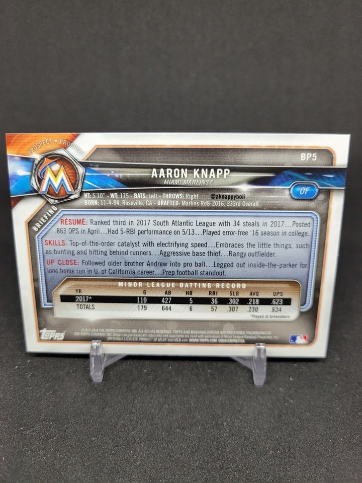 Aaron Knapp 2016 1st Bowman Prospect BP5 | eBay