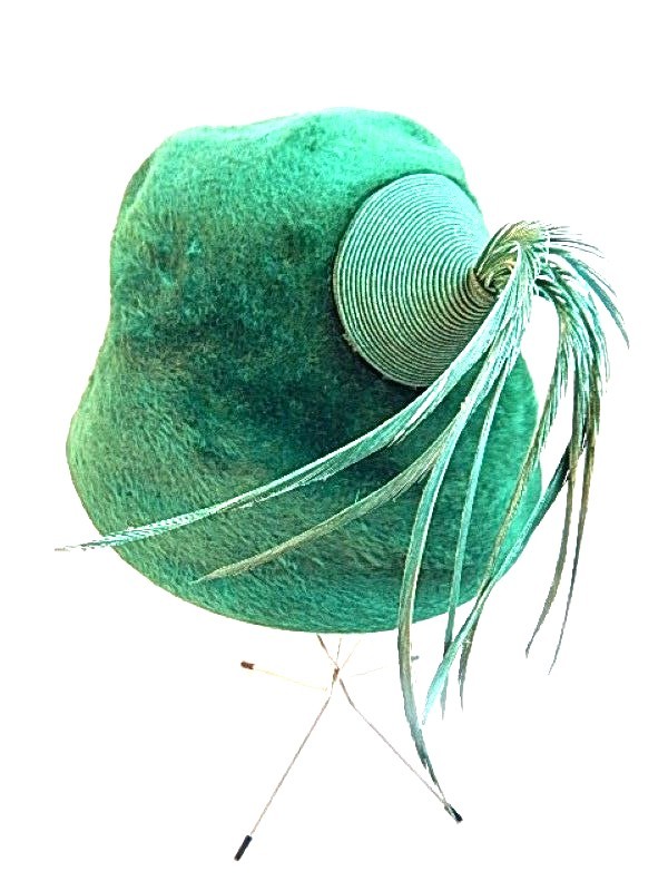 Vintage 1940s Pixie FANTES Hat Feather Tassel Crown Cap Smart Cadet ...