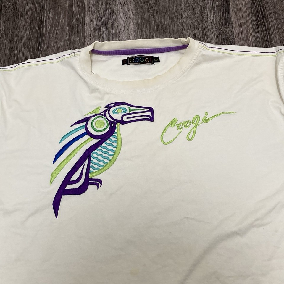 Coogi Shirt Mens 3XL White Purple Green Bird Emroidered Y2K Vintage Hip ...