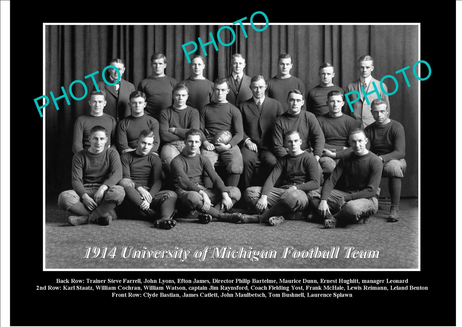 OLD 8x6 HISTORIC PHOTO OF UNIVERSITY OF MICHIGAN FOOTBALL TEAM 1914 ...