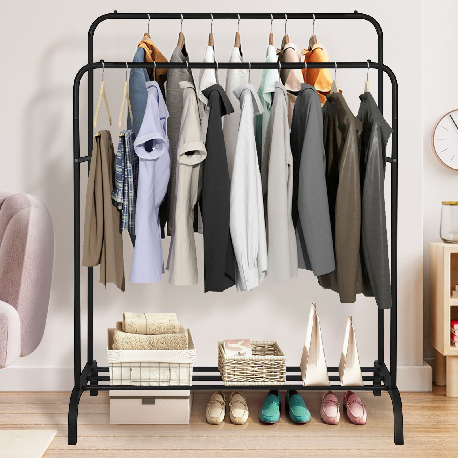 Heavy Duty Metal Double Rail Clothes Garment Hanging Rack Shelf Display ...