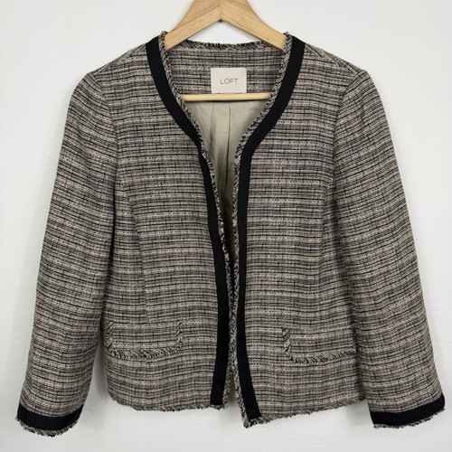 Loft Tweed Blazer Jacket with Fringe Black Trim Size 6 | eBay