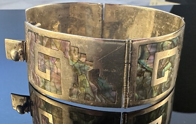 Mexico Sterling Silver And Pink Abalone Inlay Geometric Design Panel ...