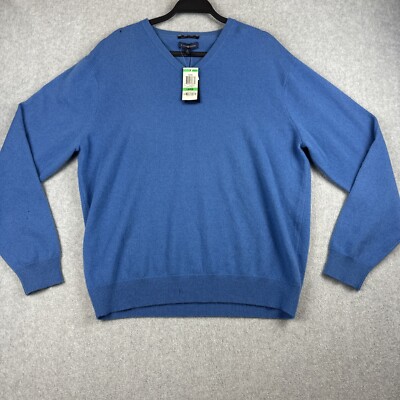 Club Room Sweater Mens L Blue Estate Cashmere V Neck Pullover Soft NWT ...