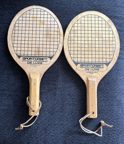 2 Vintage Sportcraft De Luxe Wooden Racquetball Racquet Paddle Ball ...