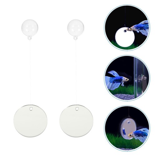 2 Sets Fish Tank Mirror Round Betta Exercise Aquarium Accessories Toys ...