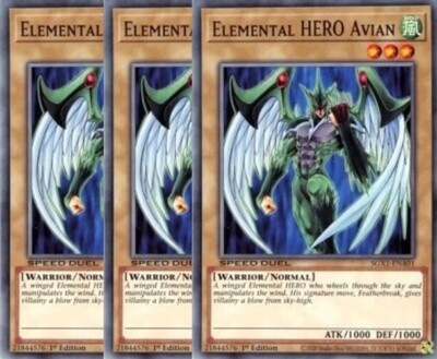 Yugioh - Elemental Hero Avian x 3 - 1st Edition LP - Free Holographic ...