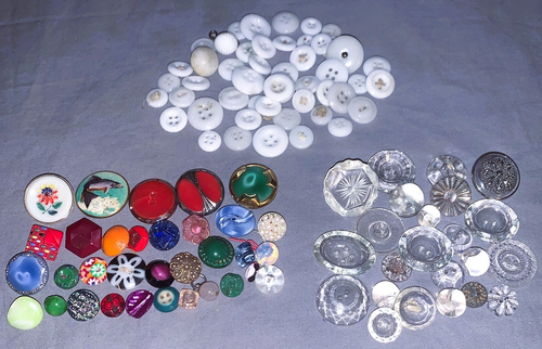 Great Lot 105 Vintage & Older Glass Buttons Many Colors + clear & white ...