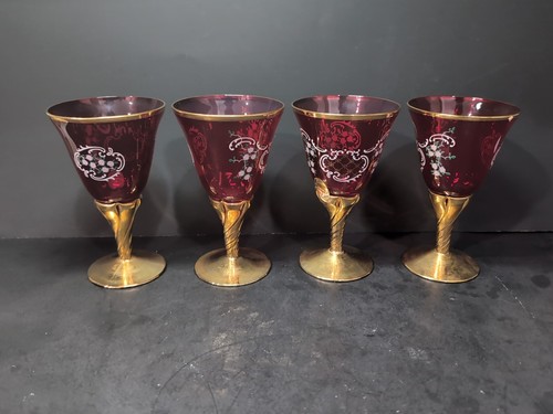 Italian Ruby Red Gold Glasses, Murano Style, Bohemian Glassware, Italy ...