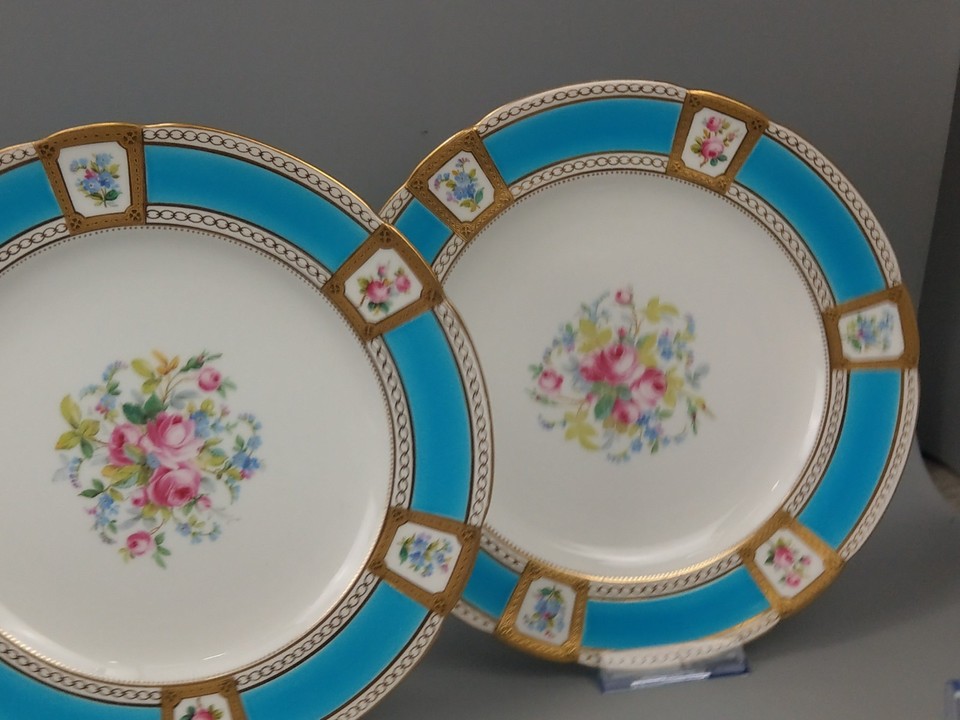 Antique minton turquoise and gold dessert service 12 plates 4 comports ...