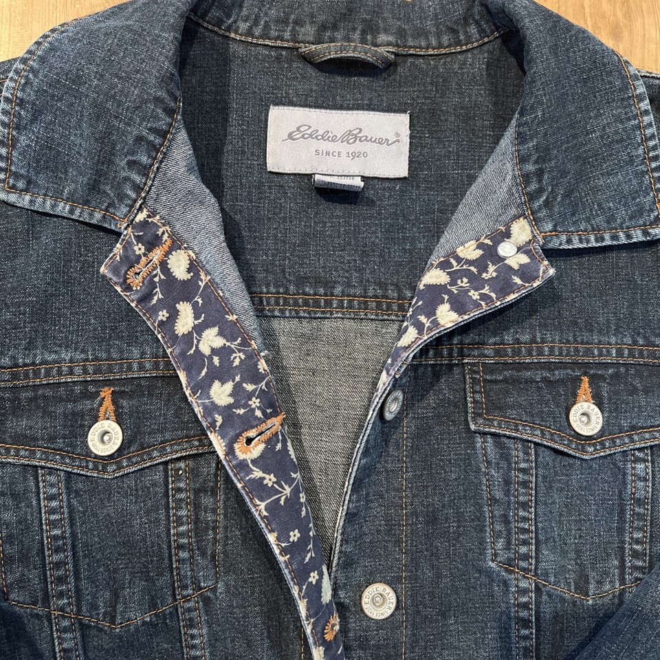 Vintage Eddie Bauer Jacket Womens Medium Blue Trucker Denim Jean Coat ...