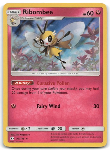 Ribombee #93/149 Sun and Moon Base Set Holo Rare Holo LP Pokemon Card ...