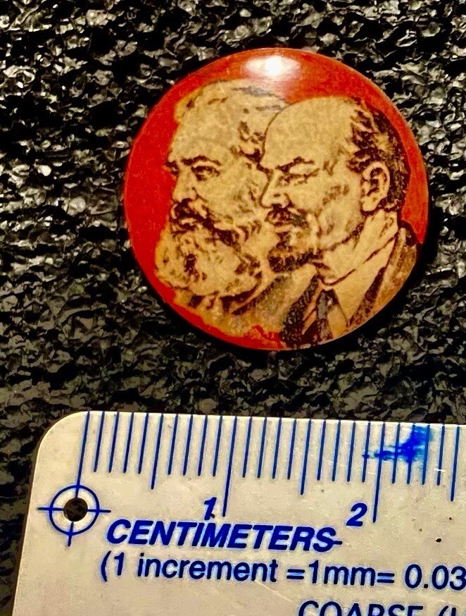 Karl Marx LENIN Communism EXTRA RARE GLASS VINTAGE OLD PINBACK LIMITED ...