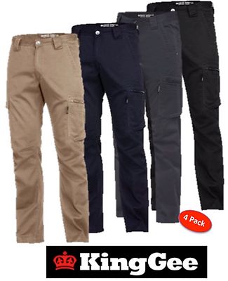 KING GEE - 4 PACK - MENS "TRADIE" NARROW FIT SUMMER CARGO WORK PANTS ...