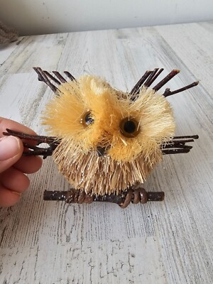 Sisal owl bird bottle brush ornament wood decor wildlife | eBay