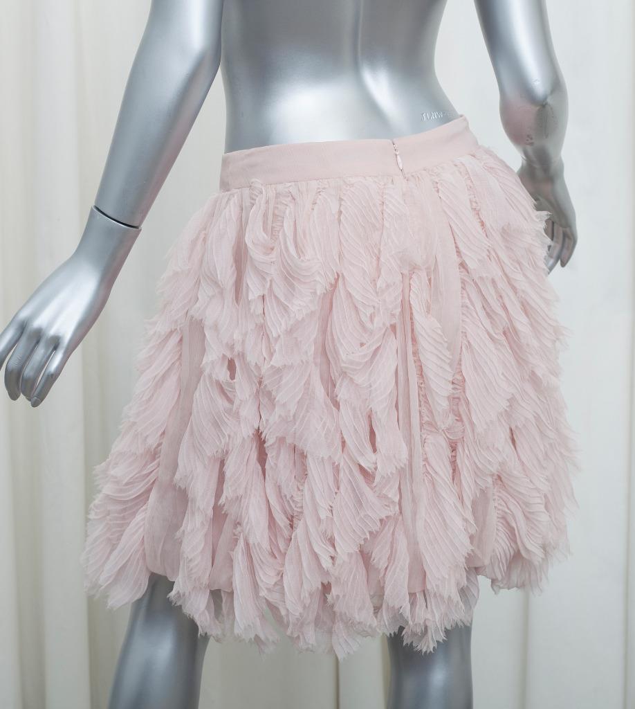 CHANEL 12P $3355 Womens Pink Silk Chiffon Ruffle Pleated Skirt 40/8 M ...