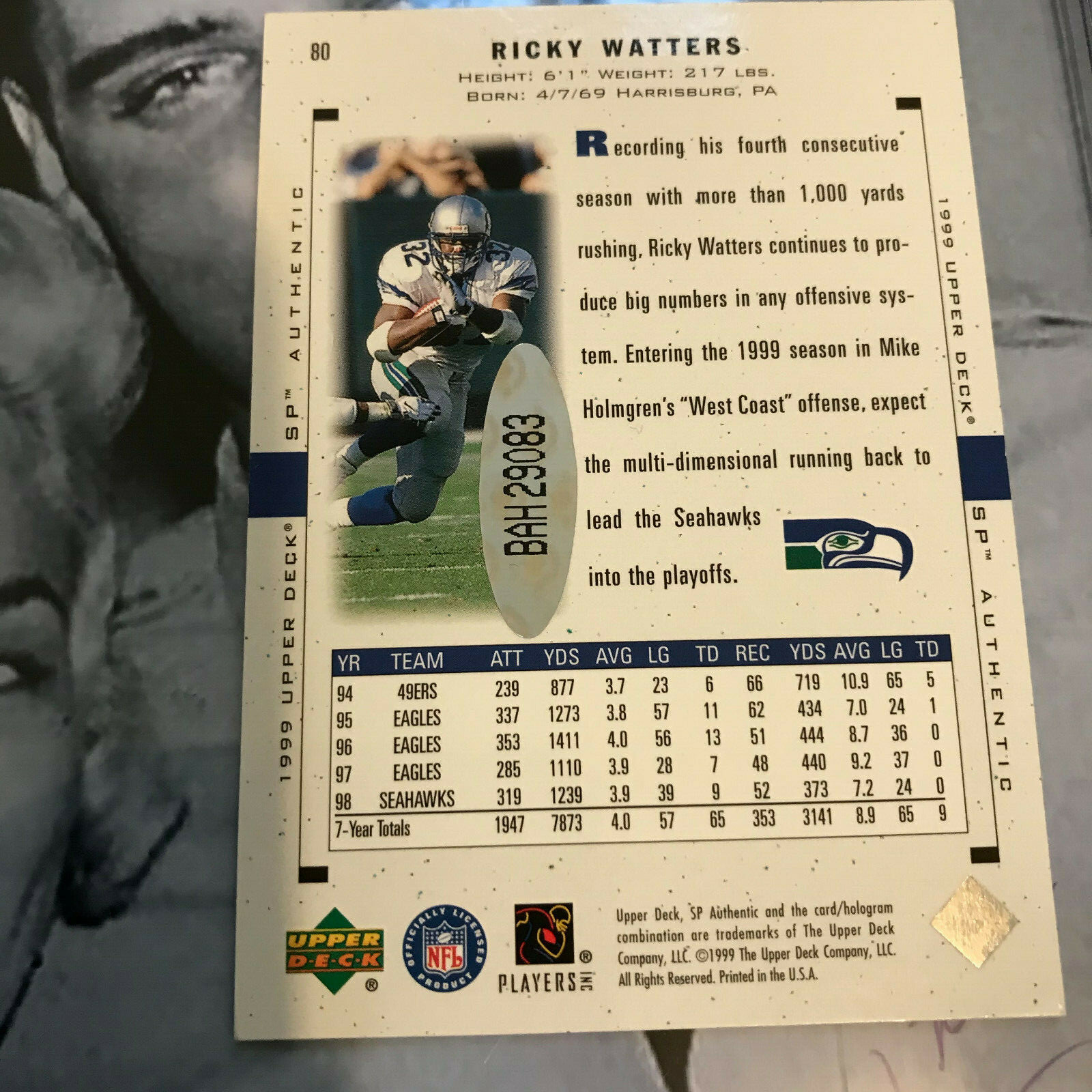 Ricky Watters auto 1999 autograph BUYBACK signed Upper Deck SP ...