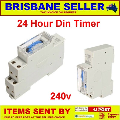 24 Hour Time clock Timer Analog Din Rail Mount 240v 1 Pole 16 Amp ...