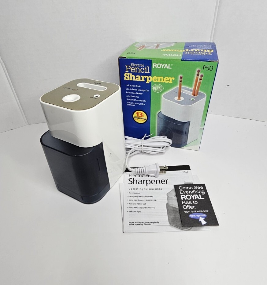 Royal P50 Platinum Series Heavy Duty Electric Pencil Sharpener White ...