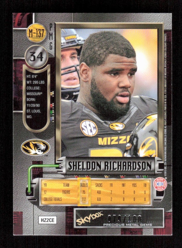 2013 Fleer Retro #M-137 Sheldon Richardson Red Precious Metal Gems #'d ...