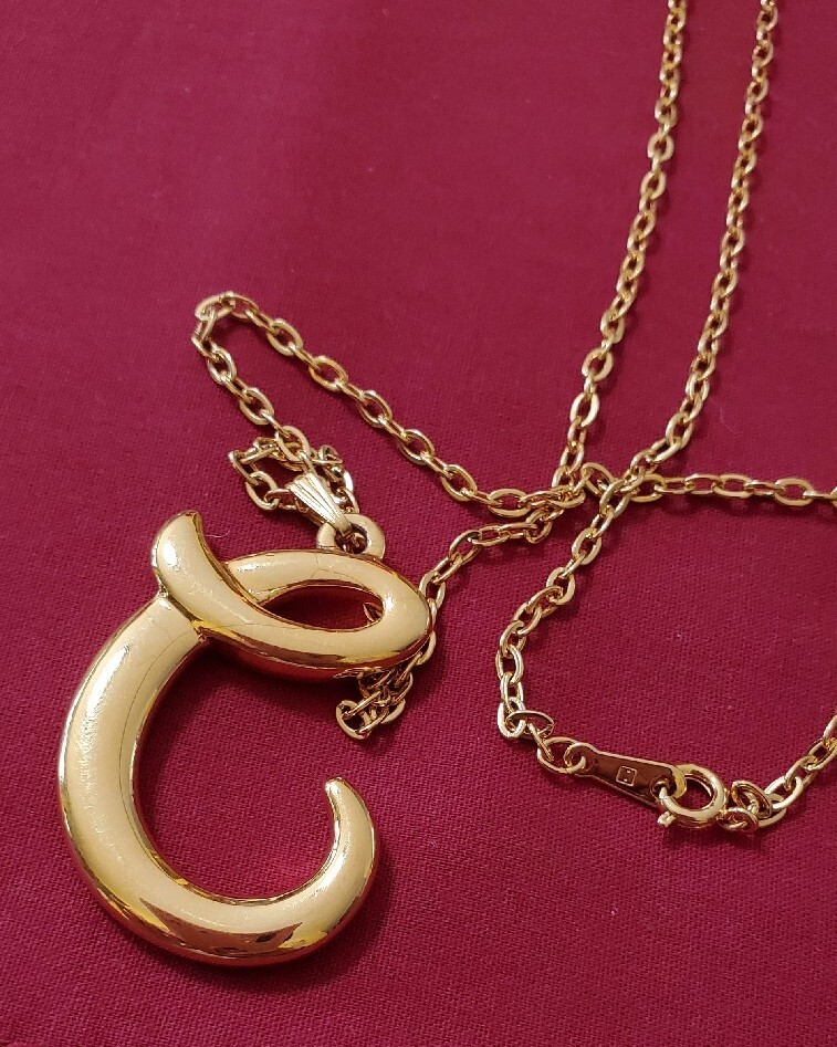 Avon Goldtone Cursive Letter C Pendant Necklace 28" | eBay