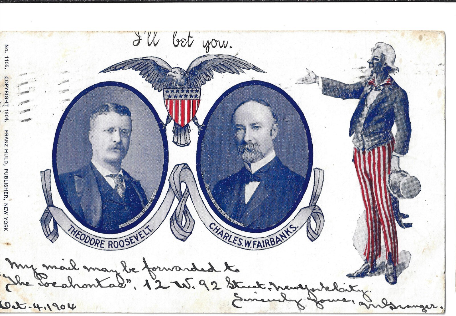 1904 Uncle Sam Teddy Roosevelt Charles Fairbanks Jugate Prez Campaign Postcard C | eBay