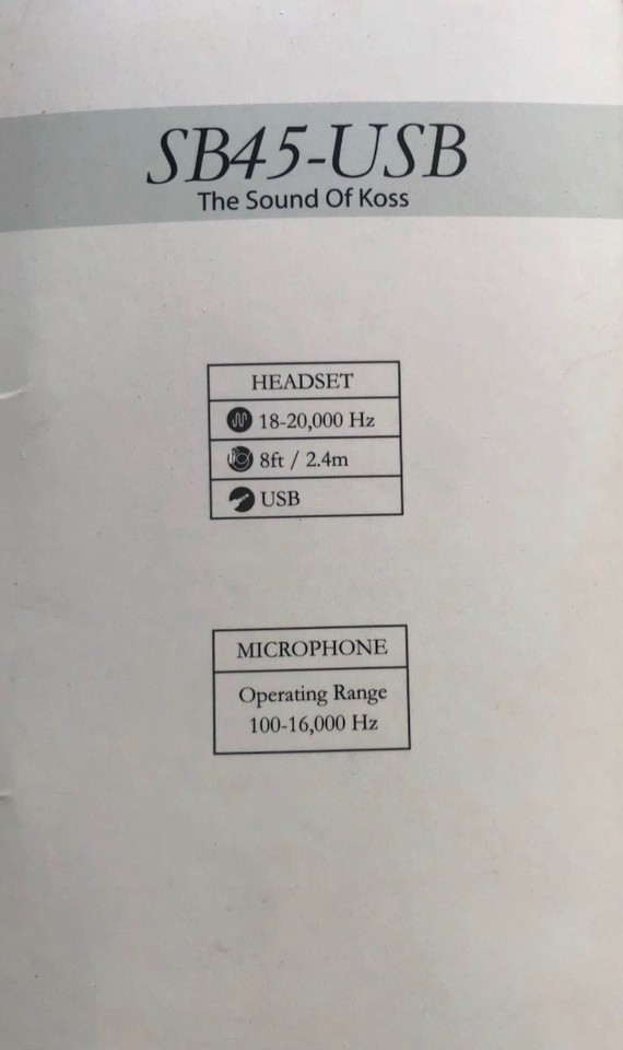 Koss Headset with Microphone SB45 - USB with 8ft cord | eBay