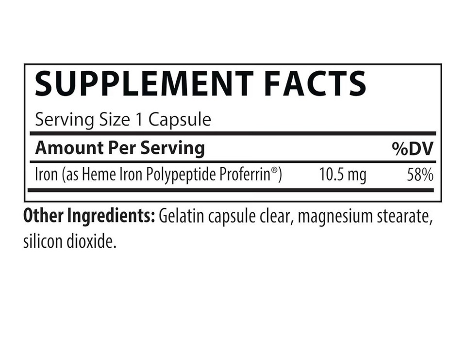 Proferrin Clear Heme Iron Polypeptide Supplement Easy on GI Tract 90 ...