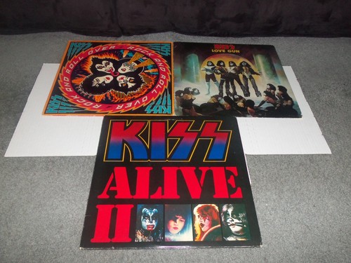 vintage KISS Lot of 3 records: ROCK AND ROLL OVER-LOVE GUN-ALIVE II w ...