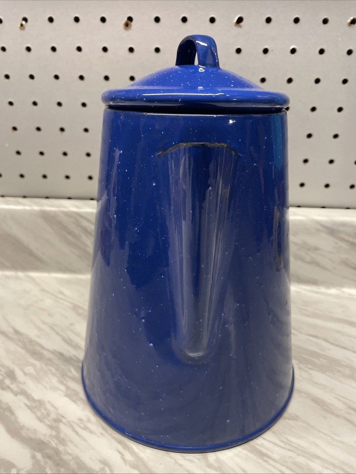 Vintage Blue Speckled Enamelware 8 Cup Camping Percolator Coffee Pot ...
