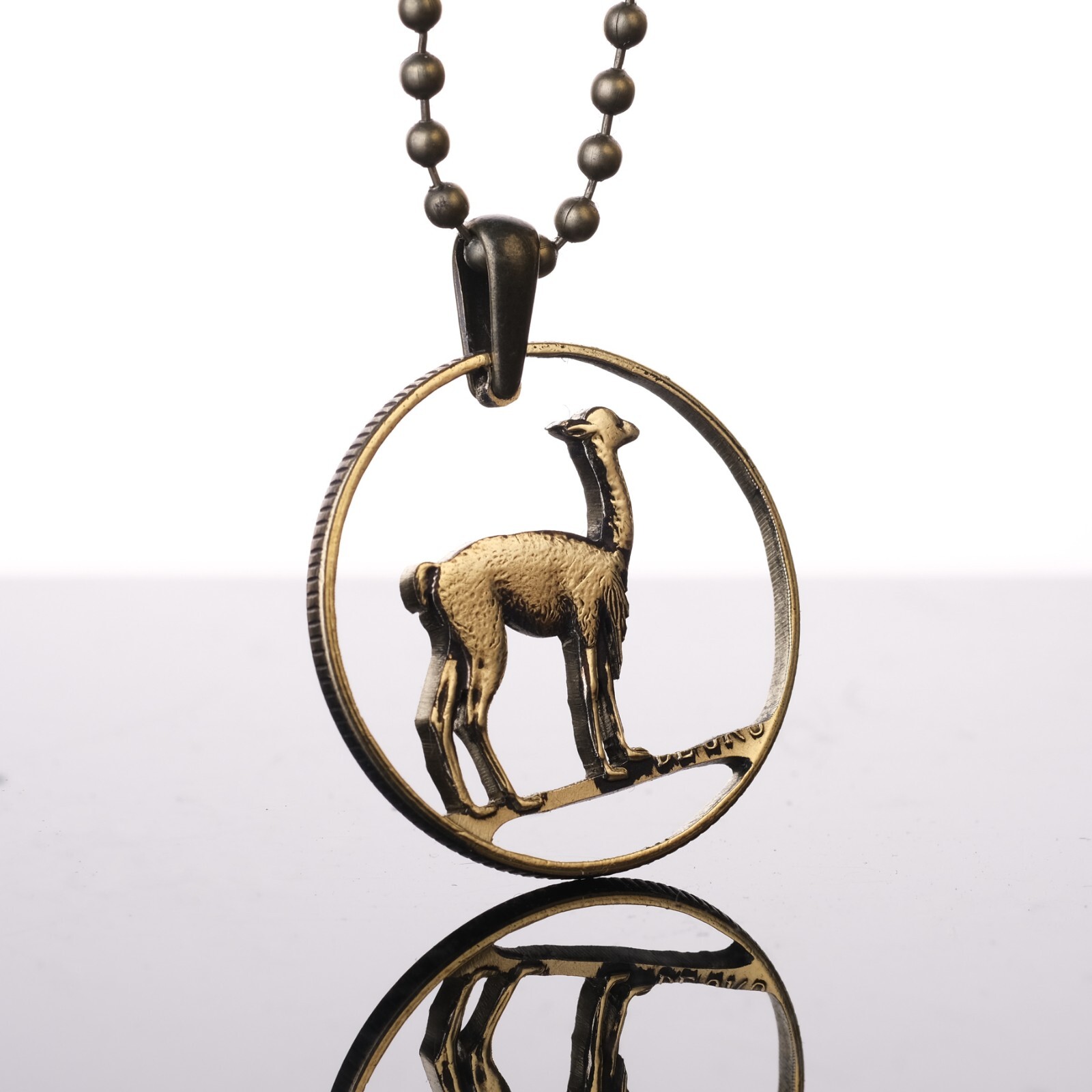 1 Sol de Oro Peruvian Lama vicugna alpaca Cuzco cut coin pendant with ...