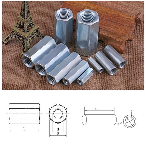 M6 M8-M20 Hex / Round Long Connector Joint Nut Galvanized Extended ...