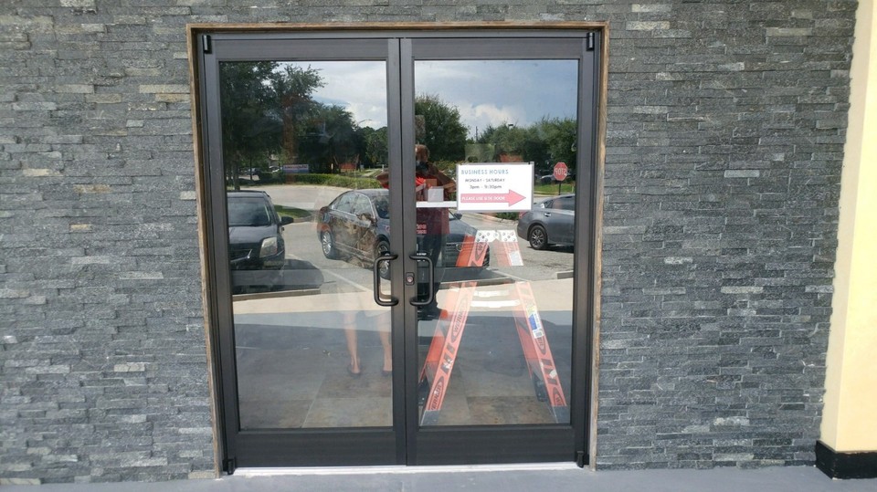 ALUMINUM STOREFRONT DOUBLE DOOR, FRAME & 2 CLOSER 6'0" x 7'0", BRONZE ...