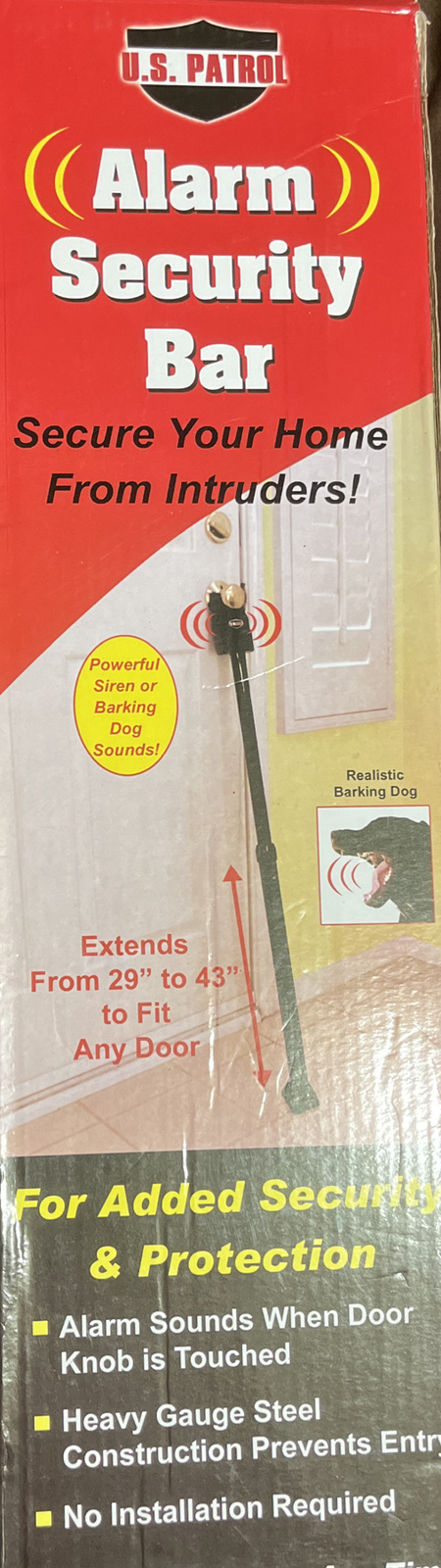 U.S. Patrol Adjustable Door Bar Security Electric Sound Alarm Safety ...