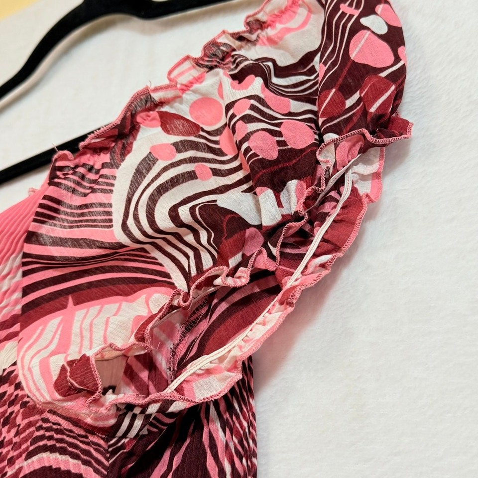 Jaipur XL Pink Pleated Top Abstract Print Y2K Fest Psychedelic Whimsy ...