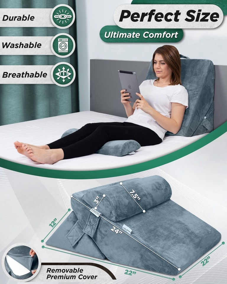 Lunix 3pcs Orthopedic Bed Wedge Pillow Set, Post Surgery Aloe Vera ...