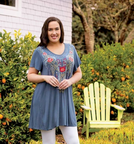 Caite Anthropologie Floral Embroidered Dress Short Sleeve Gray Boho S ...