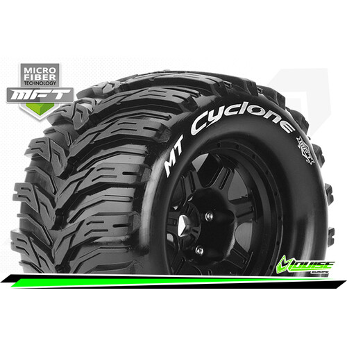 MFT 1/8 MT-CYCLONE MONSTER TRUCK TIRE SPORT / 0 OFFSET BLACK RIM HEX ...