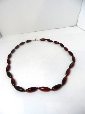 Amber Color Acrylic Glass Like Necklace Silver Metal Hardware 19" Long ...