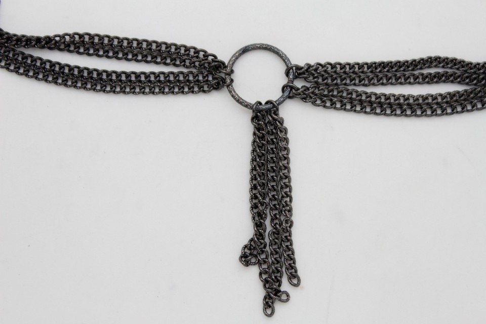 Women Pewter Metal Chain Boot Bracelet Shoe Center Ring Multi Links ...