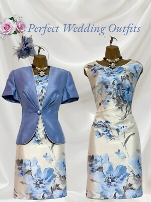 JACQUES VERT Size 10 Blue Mother Of The Bride Outfit Dress Jacket ...