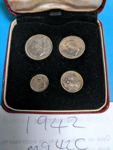 1942 George VI Maundy Set Coins Silver 4d-1d in Red Case toned UNC RARE ...