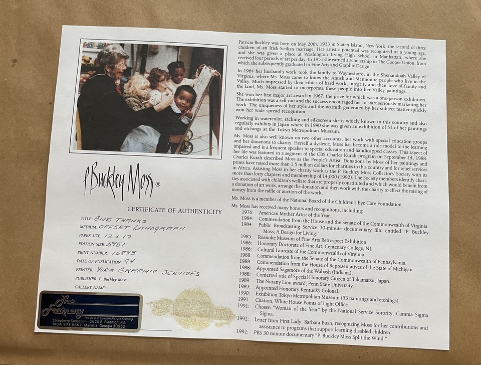 P. Buckley Moss GIVE THANKS Signed/Numbered Society Members Only Print | eBay