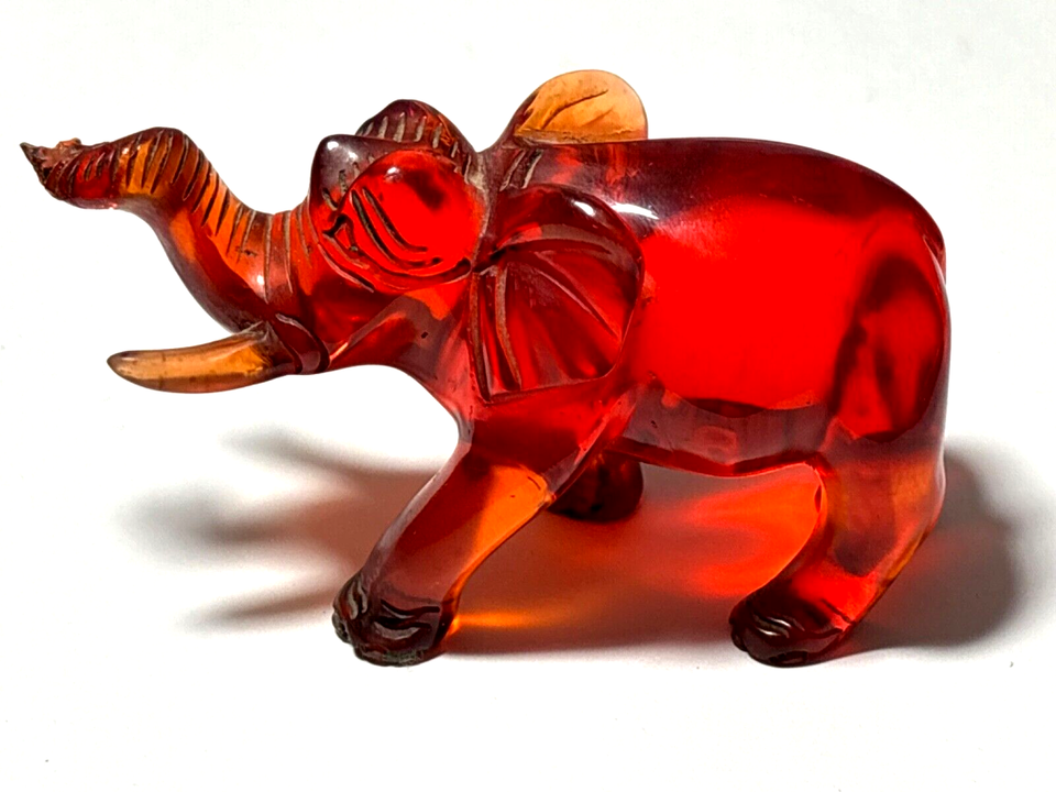 2 Chinese Red Cherry Color Acrylic Carved Elephants Statue Figurines | eBay