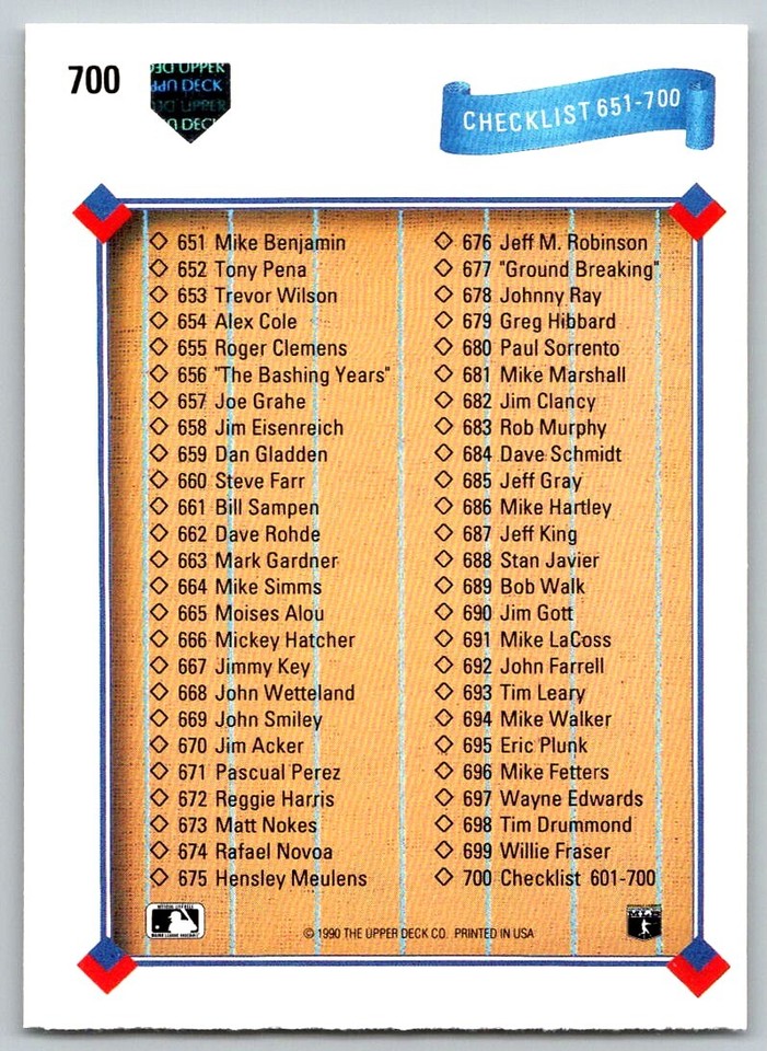 1991 UPPER DECK CHECKLIST: 601-700 CHECKLIST 601-700 #700 | eBay