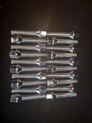 20PCS Chrome Wheel Bolts Taper Seat M14X1.5 17mm Hex 43mm Thread | eBay ...