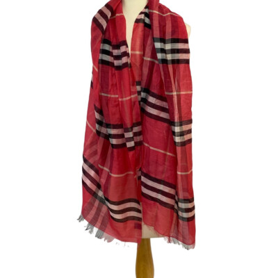 Silk Blend Pink Plaid Raw Edge Scarf | eBay